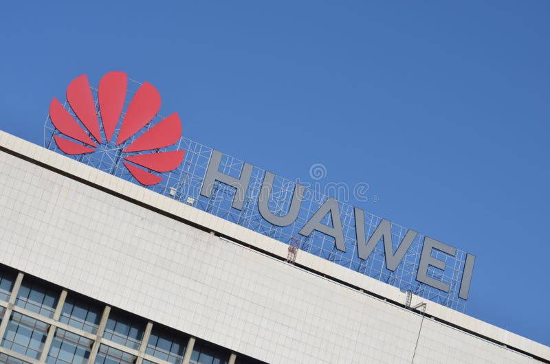 Huawei logo on a building editorial image. Image of mobile - 113309115