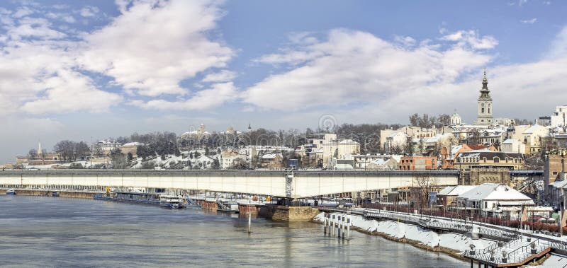 Belgrade Winter Snowy Panorama with Waterfront and City Downtown ...