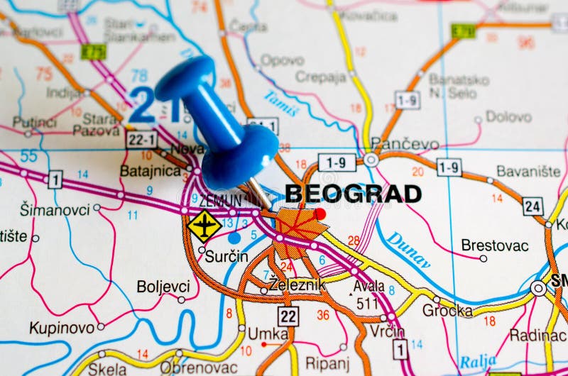 Belgrado en mapa imagen de archivo. Imagen de belgrado - 122929633