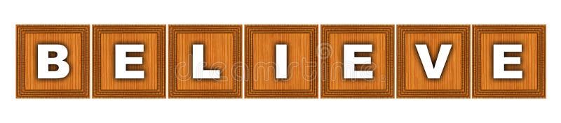 Believe Text Title - Square Wooden Concept - White Background - 3D ...