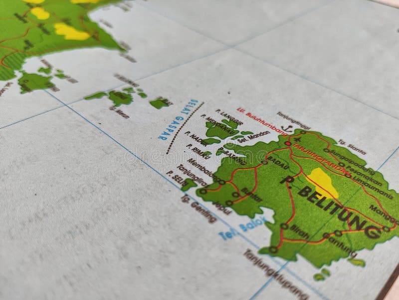 Belitung Island Map and Major Cities Around it on Physical Map Stock ...