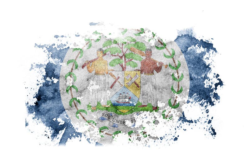 Belize, Belizean Flag Background Painted on White Paper with Watercolor ...