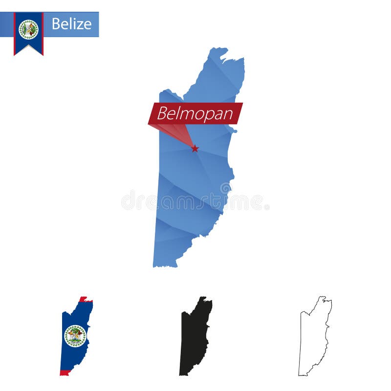 Belize Blue Low Poly Map with Capital Belmopan Stock Vector ...