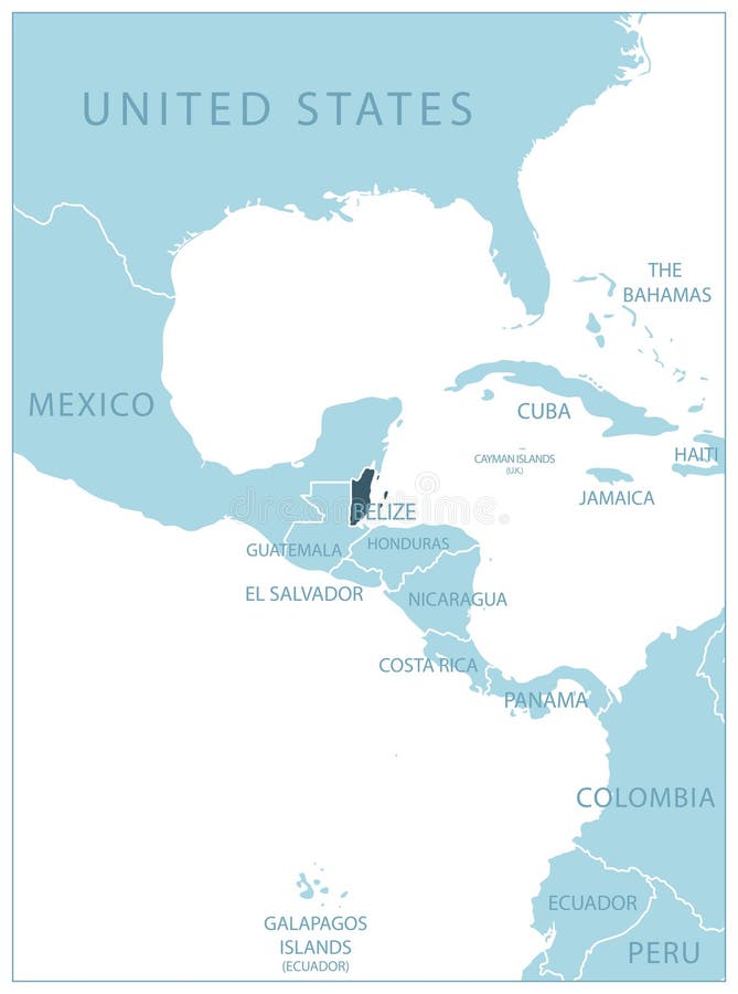Belize - Blue Map with Neighboring Countries and Names Stock ...