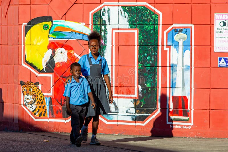 Two Kids Walking on the Street of Belize City Editorial Stock Image ...