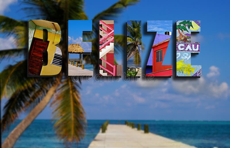 Belize-Collage mit Palme stockfoto. Bild von insel, warm - 90515878