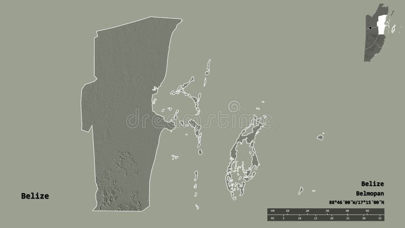 Belize, District of Belize, Zoomed. Administrative Stock Illustration ...