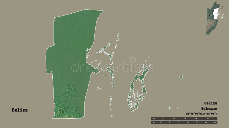Belize, District of Belize, Zoomed. Relief Stock Illustration ...