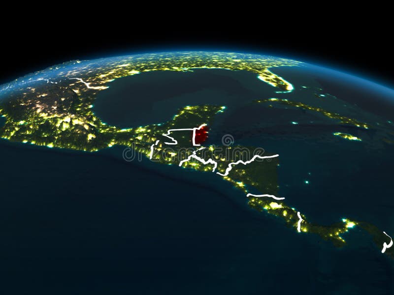 Belize on Earth at night stock illustration. Illustration of night ...