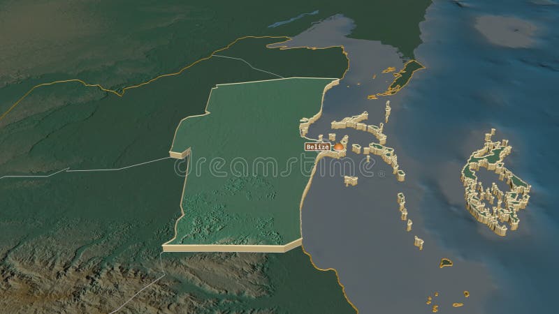 Belize, Belize - Extruded with Capital. Relief Stock Illustration ...