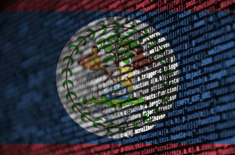 Belize Flag is Depicted on the Screen with the Program Code. the ...