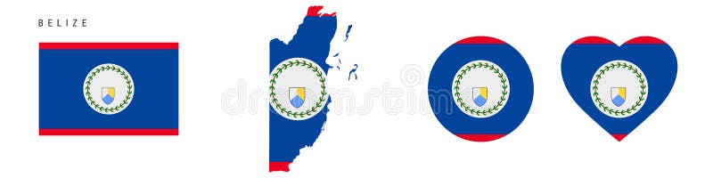 Belize Flag in Different Shapes Icon Set. Flat Vector Illustration ...