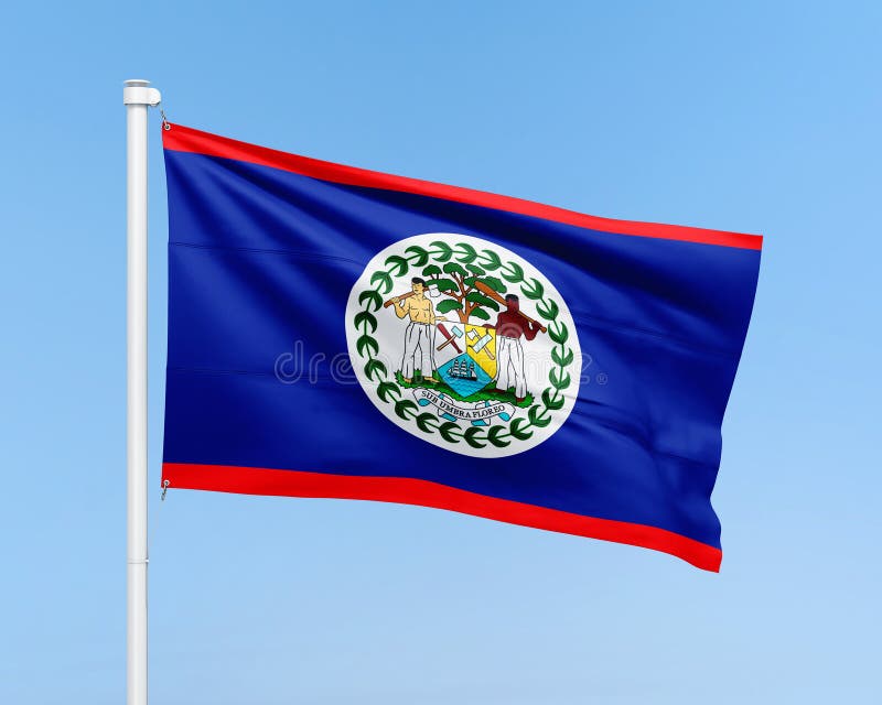 Belize Flag on Stick on Sky Background Stock Photo - Image of signage ...