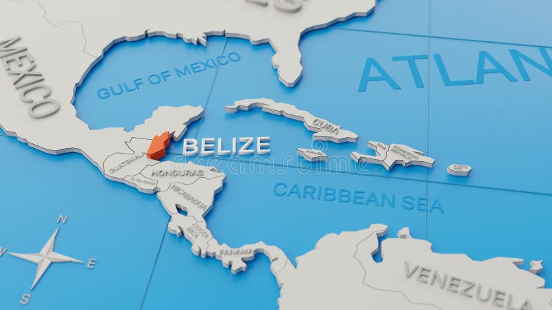 Belize Highlighted on a White Simplified 3D World Map. Digital 3D ...