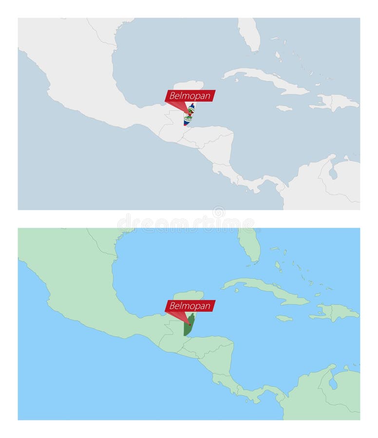 Belize Map with Pin of Country Capital. Two Types of Belize Map with ...