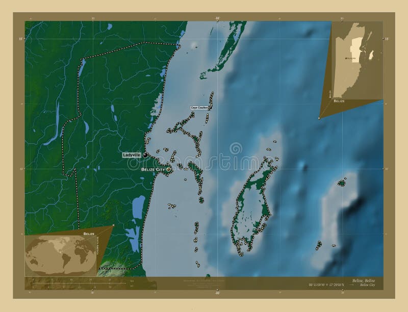 Belize, Belize. Physical. Labelled Points of Cities Stock Illustration ...