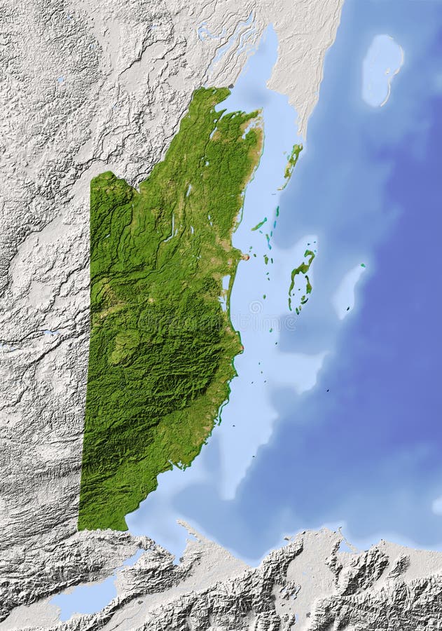 Belize, shaded relief map stock illustration. Illustration of ...