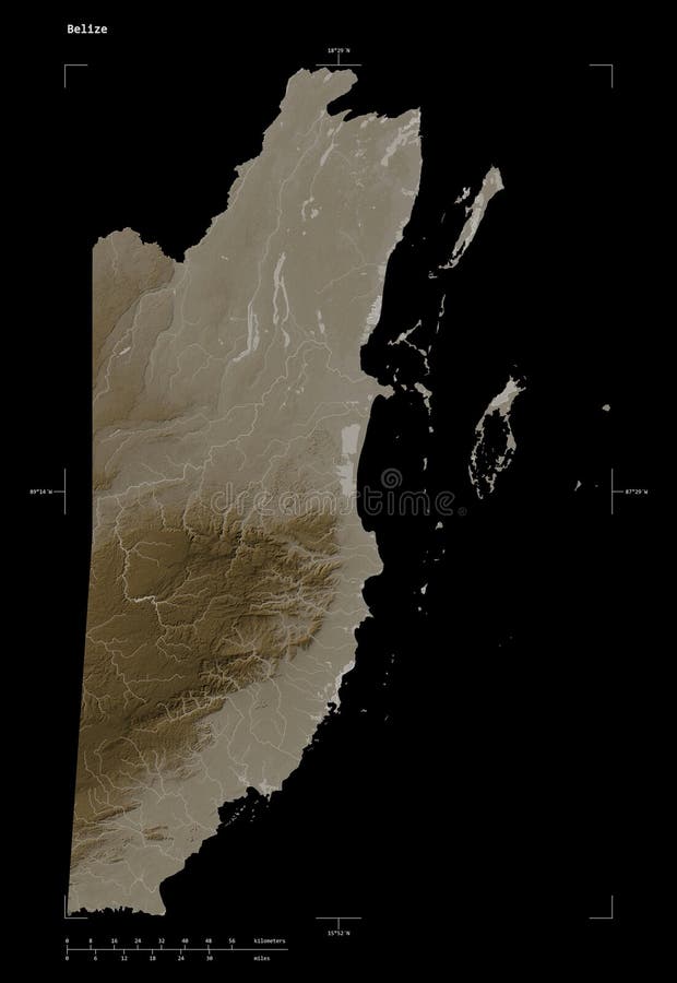 Belize Shape on Black. Sepia Stock Illustration - Illustration of ocean ...