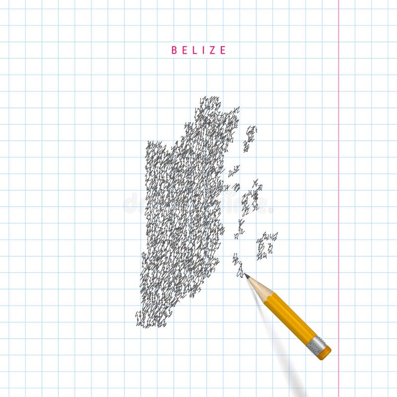 Belize Sketch Scribble Vector Map Drawn on Checkered School Notebook ... Belize Sketch Scribble Vector Map Drawn on Checkered School Notebook ...
