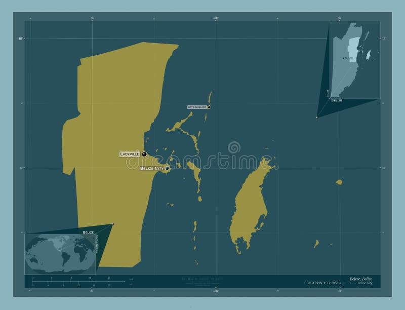 Belize, Belize. Solid. Labelled Points of Cities Stock Illustration ...