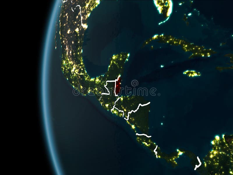 Belize from space at night stock illustration. Illustration of view ...