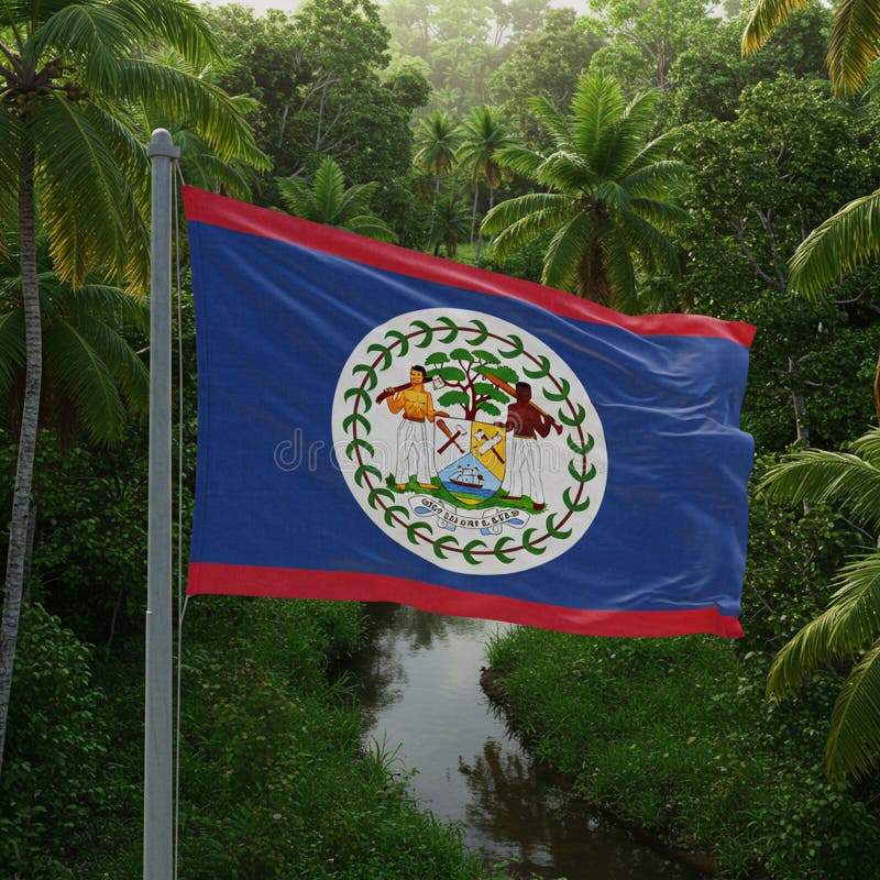 Belizean Flag Displayed in a Lush Jungle Setting. the Flag Features a ...