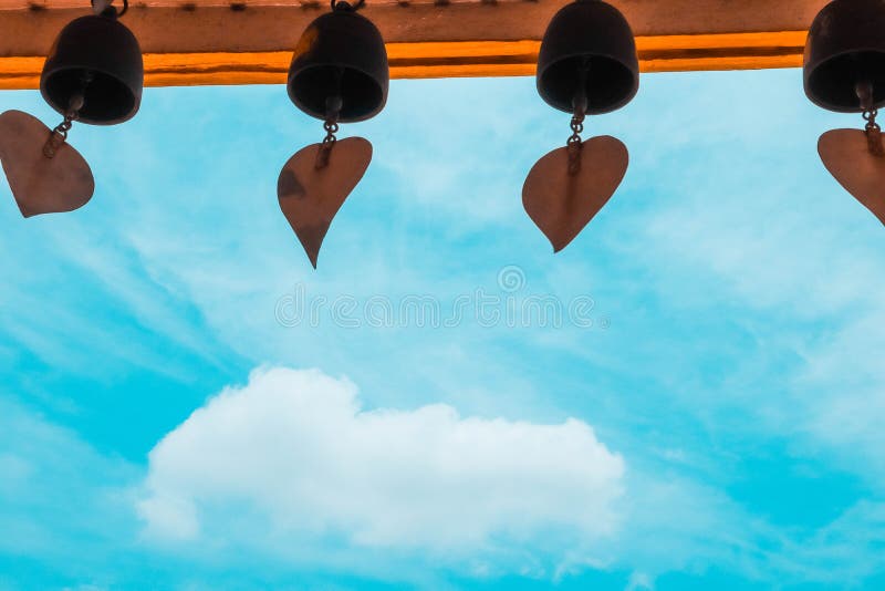 Bell and sky in the temple stock photo. Image of gold - 147912648