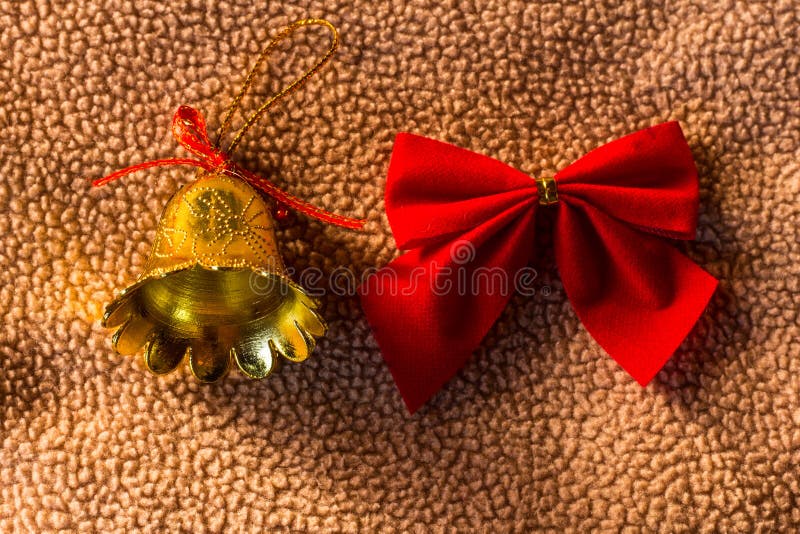Bell with Bow on Fabric Christmas Still Life Stock Photo - Image of ...