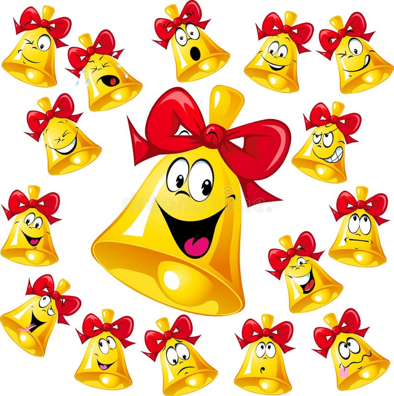 Bell Cartoon with Red Ribbon Stock Vector - Illustration of happy ...