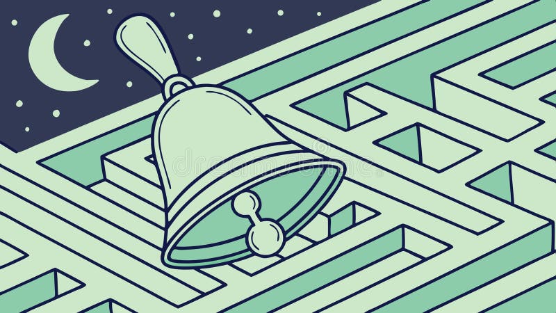 Bell in a Complex Maze Under Moonlight, Mysterious Challenge. Vector ...