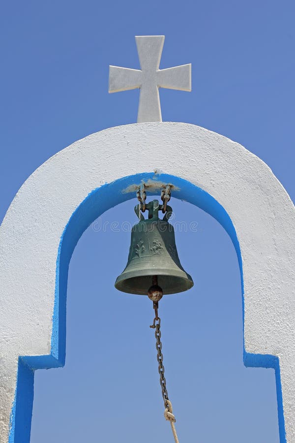 Bell and Cross of a Typical Greek Church Stock Photo - Image of detail ...