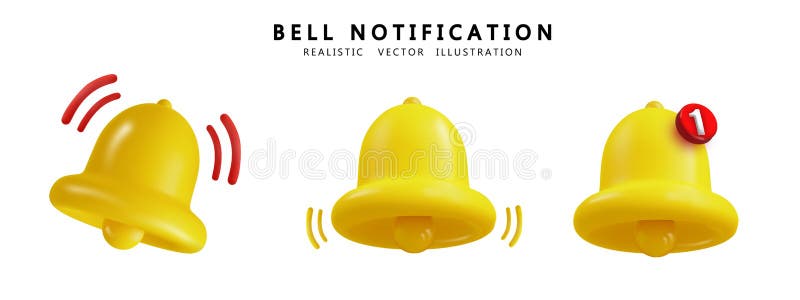 Bell 3d Icons of Bell Ringing with Notification Label with Figure ...