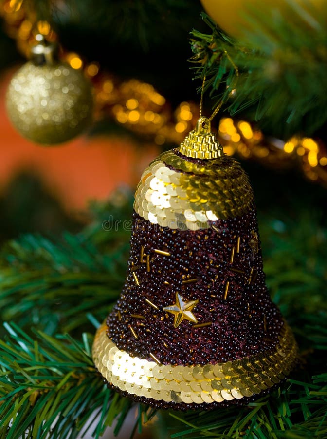 Bell Decoration on Christmas Tree Stock Image - Image of december ...
