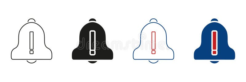 Bell with Exclamation Mark Line and Solid Icon Set. Alert Notification, Warning, and Reminder ...