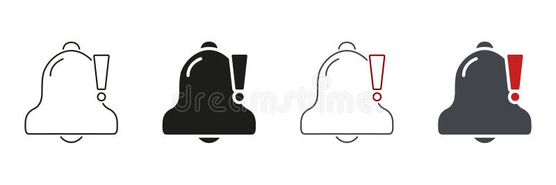 Bell with Exclamation Mark Line and Solid Icon Set. Alert Notification, Warning, and Reminder ...