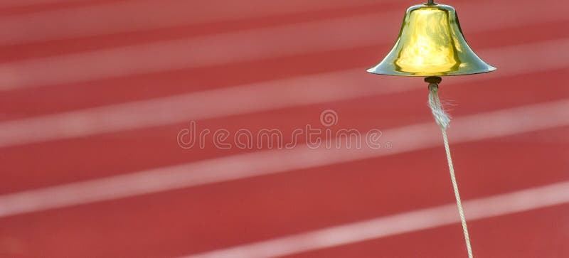 Bell in the Finish Line Running Track. Time Business Concept Stock ...