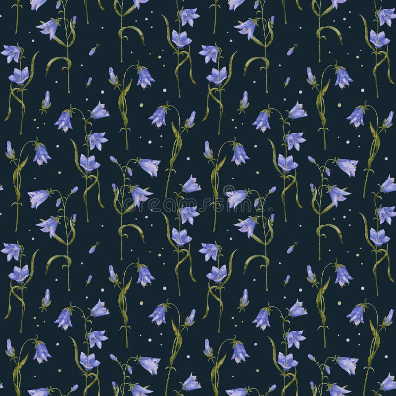 Bell Flowers. Wild Flowers, Seamless Pattern. Blue Wild Flowers. Design ...