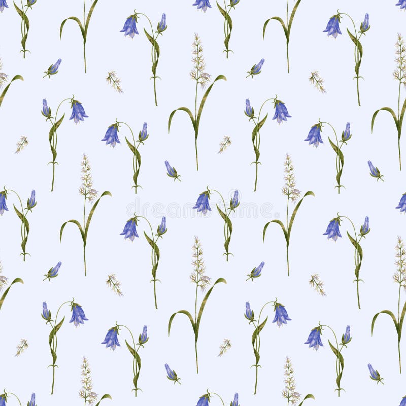 Bell Flowers. Wild Flowers, Seamless Pattern. Blue Wild Flowers. Design ...