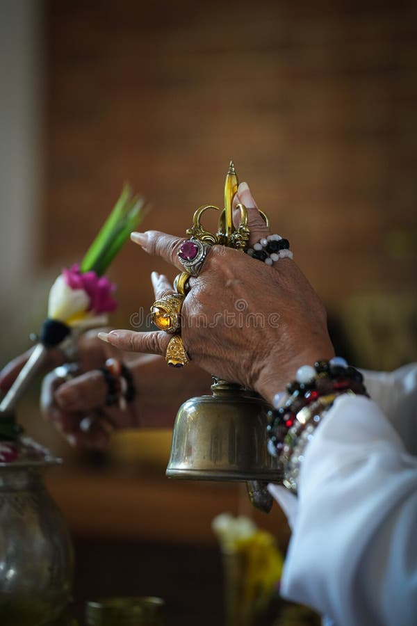 Bell in the Hands of a Hindu Priest Stock Photo - Image of hill, retro ...