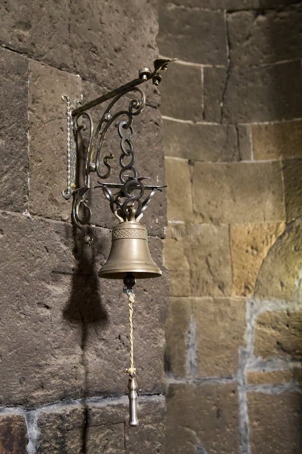 Bell Hanging on the Stone Wall of an Old Temple. Stock Image - Image of ...