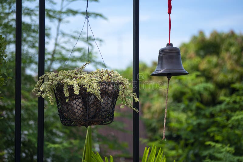 Bells Hung with Red Rope in Front of the Balcony Stock Photo - Image of ...