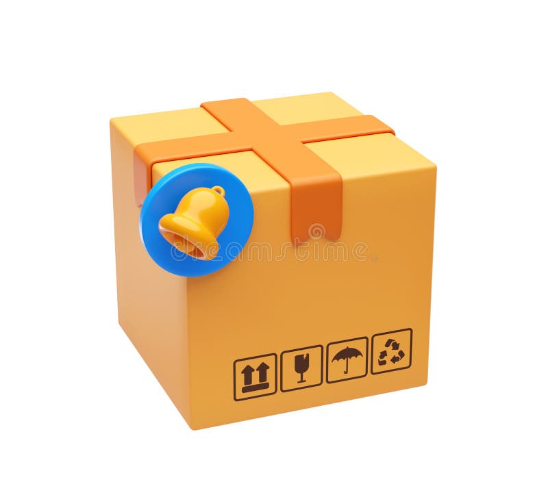 Bell Icon on Cardboard Package 3D Illustration Stock Illustration ...