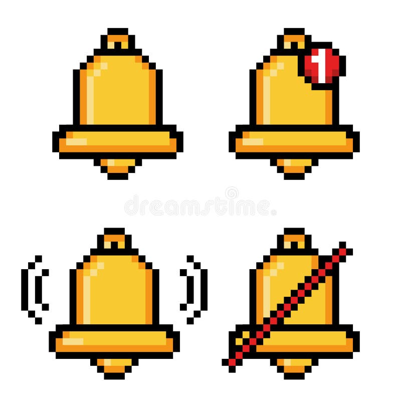 Bell Icons in Pixel Art Style. Notification Icons for Mobile Interface ...