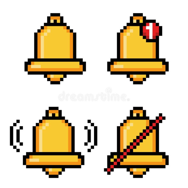 Bell Icons in Pixel Art Style. Notification Icons for Mobile Interface ...