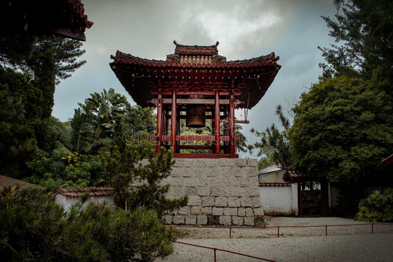 Bell in Japanese Temple High in the Rocks among the Trees Stock Image ...