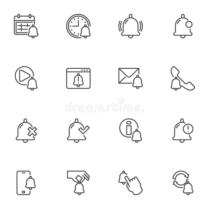 Bell Notification Line Icons Set Stock Vector - Illustration of simple ...