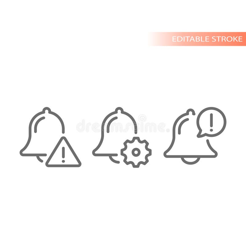 Bell Notification, Warning and Caution Line Icon Set Stock Illustration ...