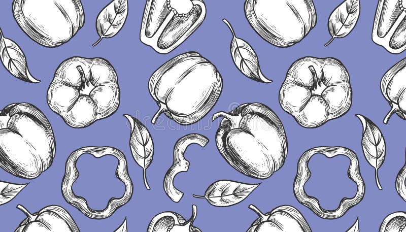 Bell Pepper Horizontal Pattern on Blue Background Stock Image - Image ...