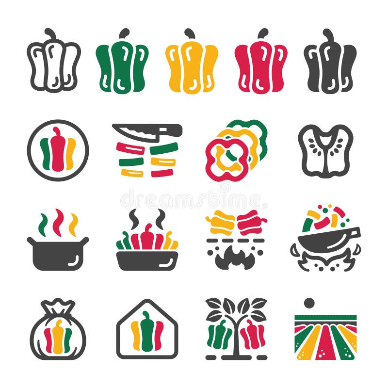 Bell pepper icon set stock vector. Illustration of colorful - 150906953