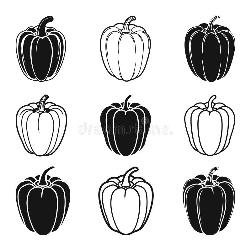 Bell Pepper Icons Set Silhouette, Capsicum SVG Vector Illustration ...